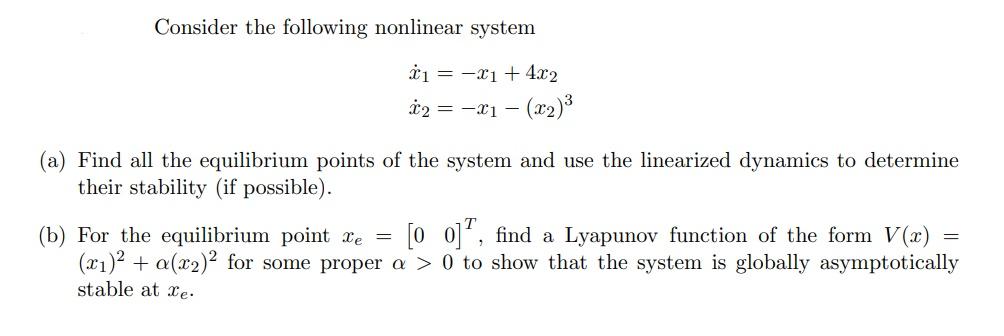 Solved Consider the following nonlinear system ci = -21 + | Chegg.com