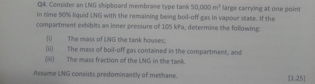 Solved Q4. Consider an LNG shipboard membrane type tank | Chegg.com