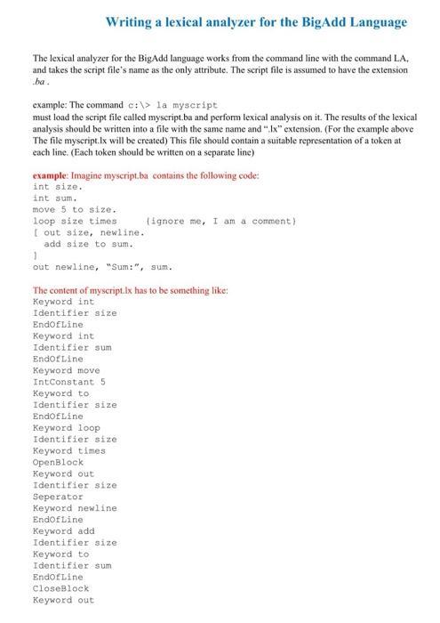 Solved Writing a lexical analyzer for the BigAdd Language | Chegg.com