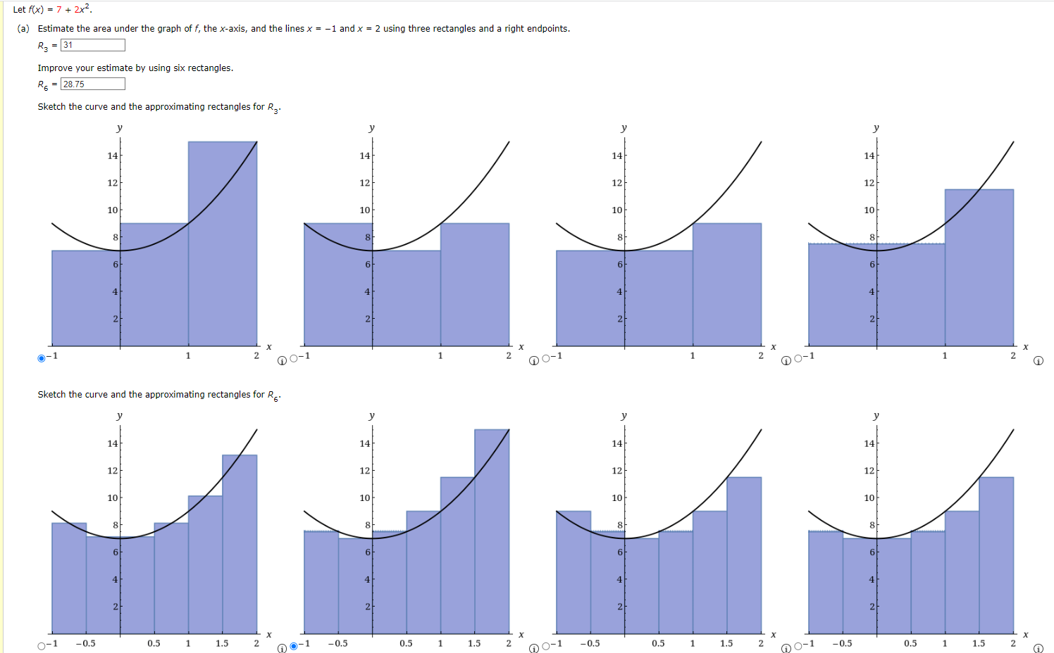 Solved _et f(x)=7+2x2. (a) Estimate the area under the graph | Chegg.com