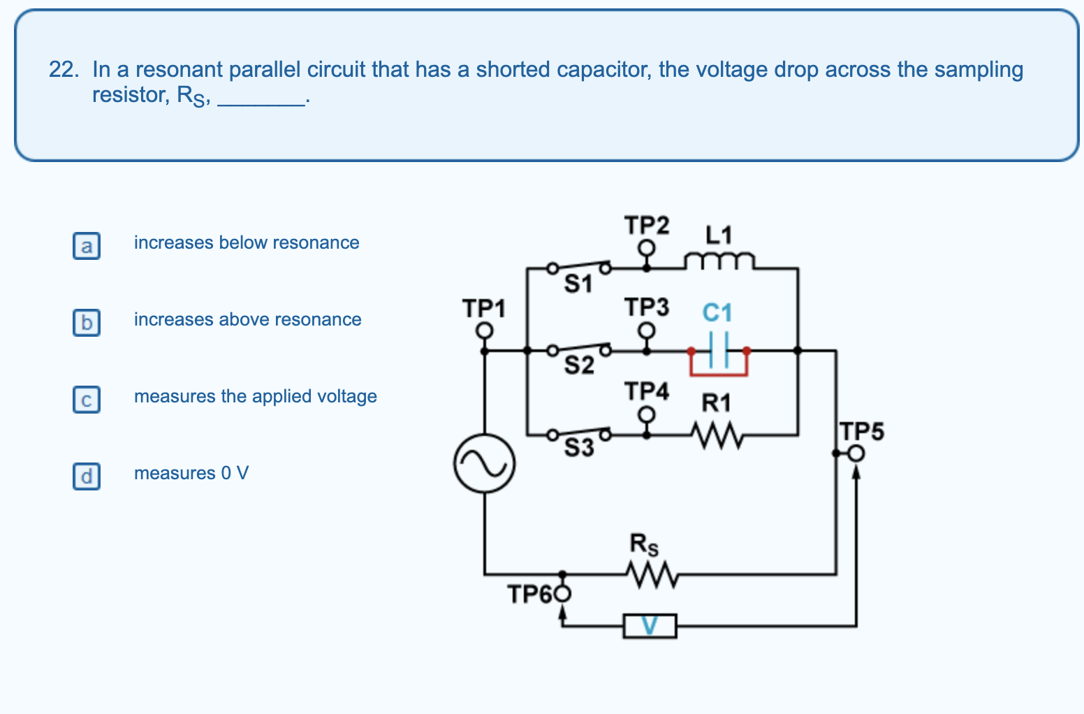 Solved 22. In a resonant parallel circuit that has a shorted | Chegg.com