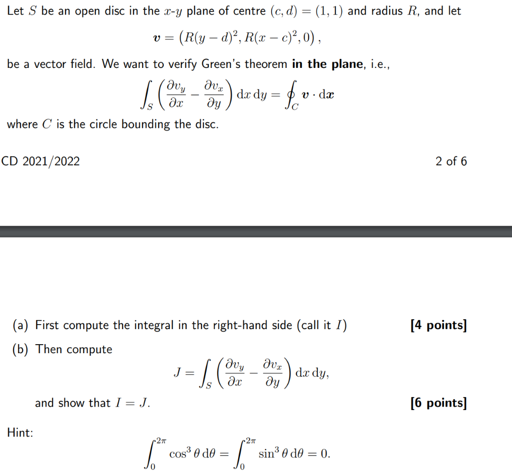 Solved Let S be an open disc in the x−y plane of centre | Chegg.com