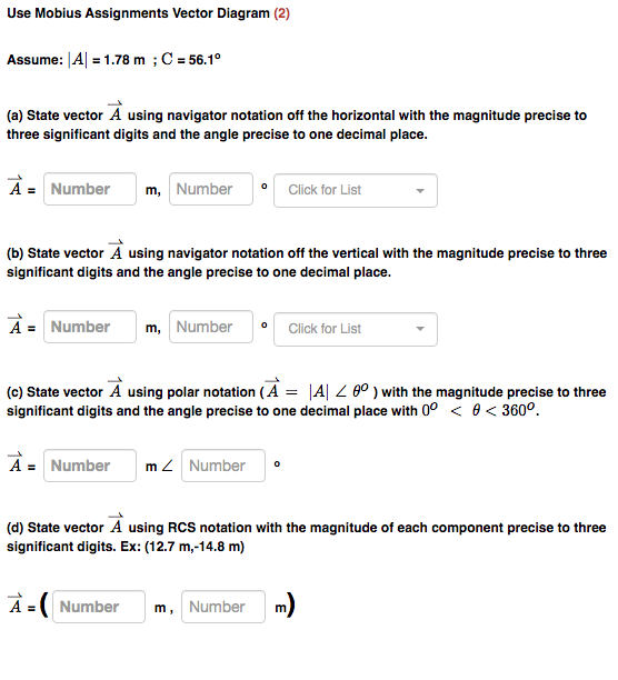 Solved Use Mobius Assignments Vector Diagram (2) Assume: A| | Chegg.com