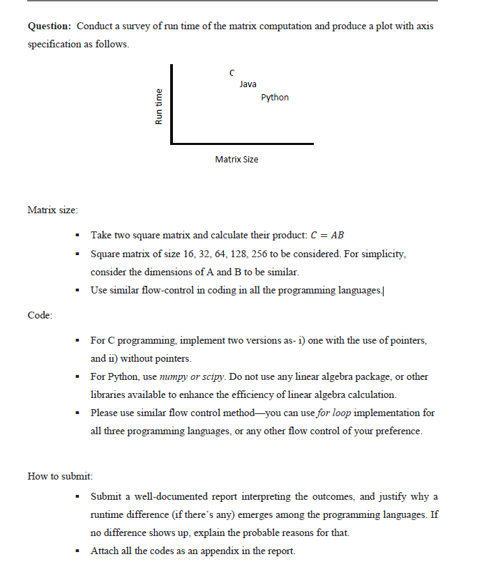Solved Question: Conduct a survey of run time of the matrix | Chegg.com