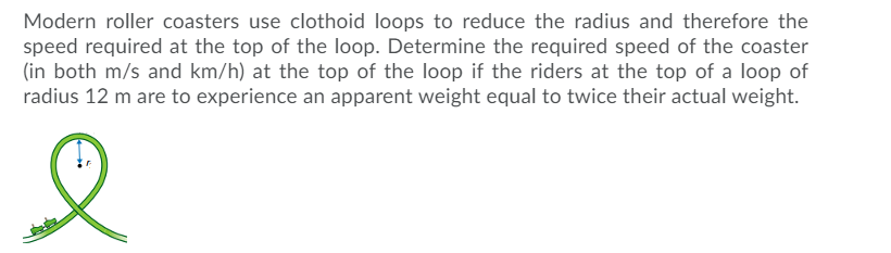 Solved Modern roller coasters use clothoid loops to reduce | Chegg.com