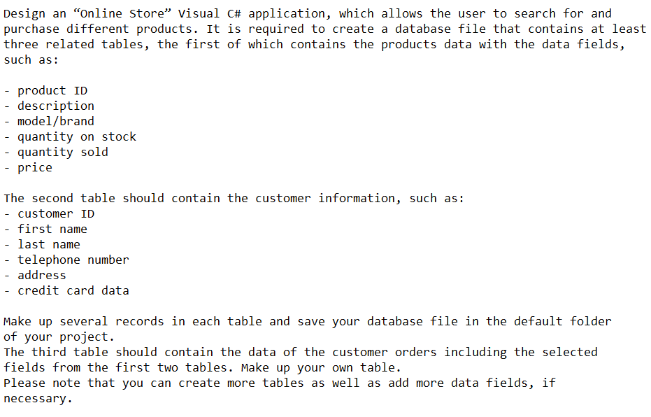Solved Design an "Online store" Visual c\# application, | Chegg.com