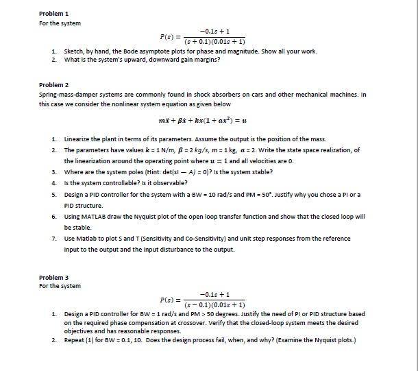 Solved P(s)=(s+0.1)(0.01s+1)−0.1s+1 1. Sketch, by hand, the | Chegg.com