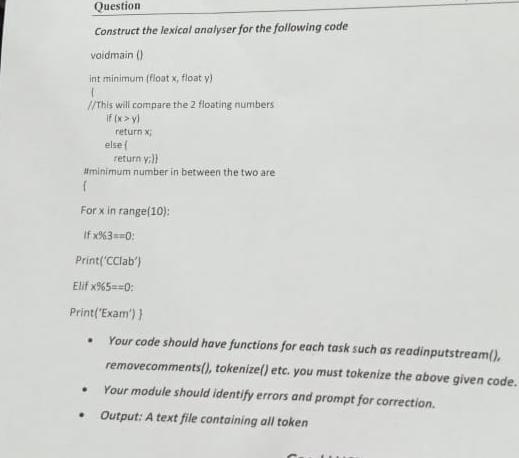 Solved Question Construct the lexical analyser for the | Chegg.com