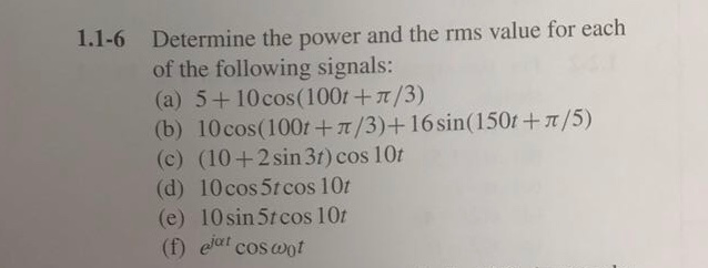 Solved Determine the power and the rms value for each of the | Chegg.com