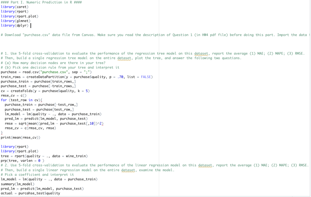Part I. Numeric Prediction in R #### | Chegg.com