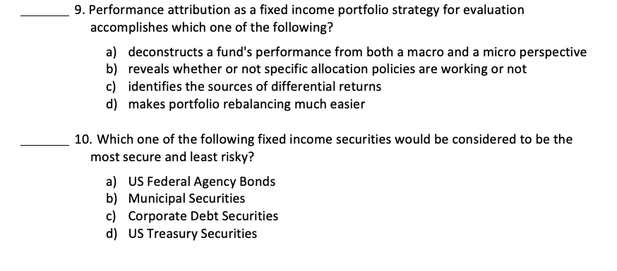 Solved 9. Performance attribution as a fixed income | Chegg.com