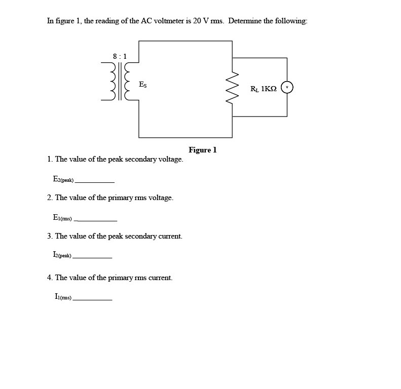Solved In figure 1 , the reading of the AC voltmeter is 20 V | Chegg.com