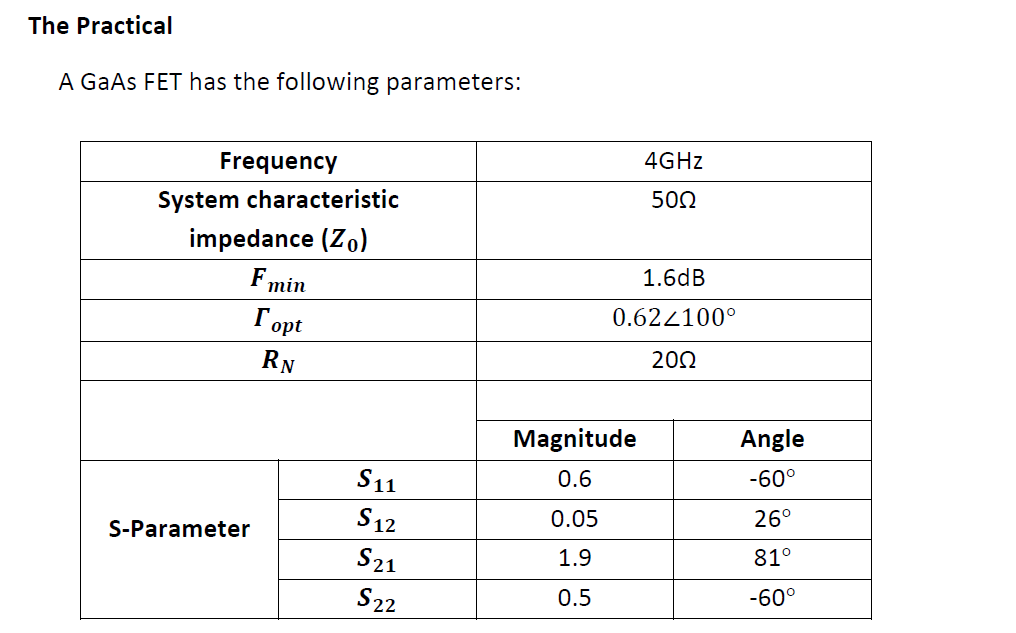 Solved A GaAs FET has the following parameters: | Chegg.com