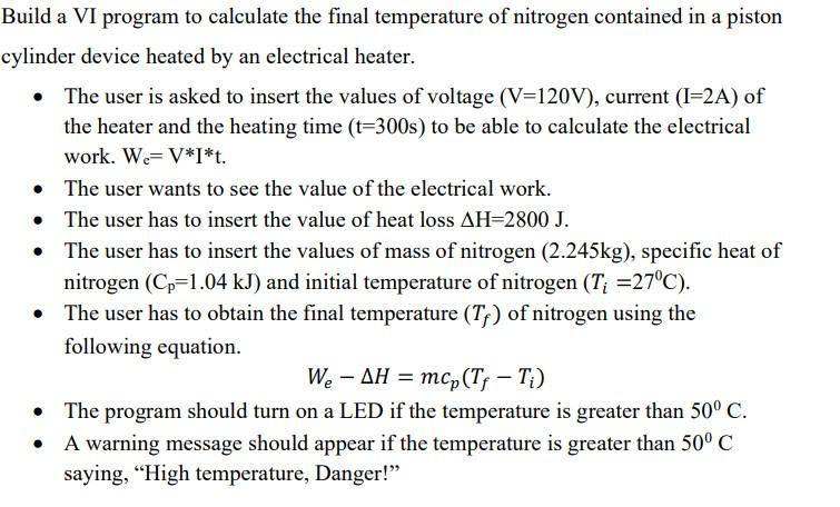 Build a VI program to calculate the final temperature | Chegg.com