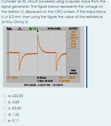 Solved Consider an RL circuit powered using a square wave | Chegg.com