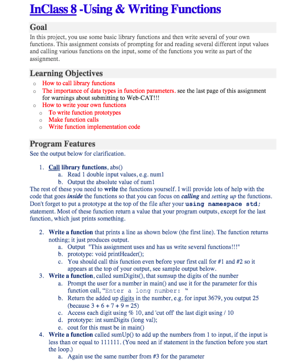 Solved InClass 8 -Using & Writing Functions Goal In this | Chegg.com