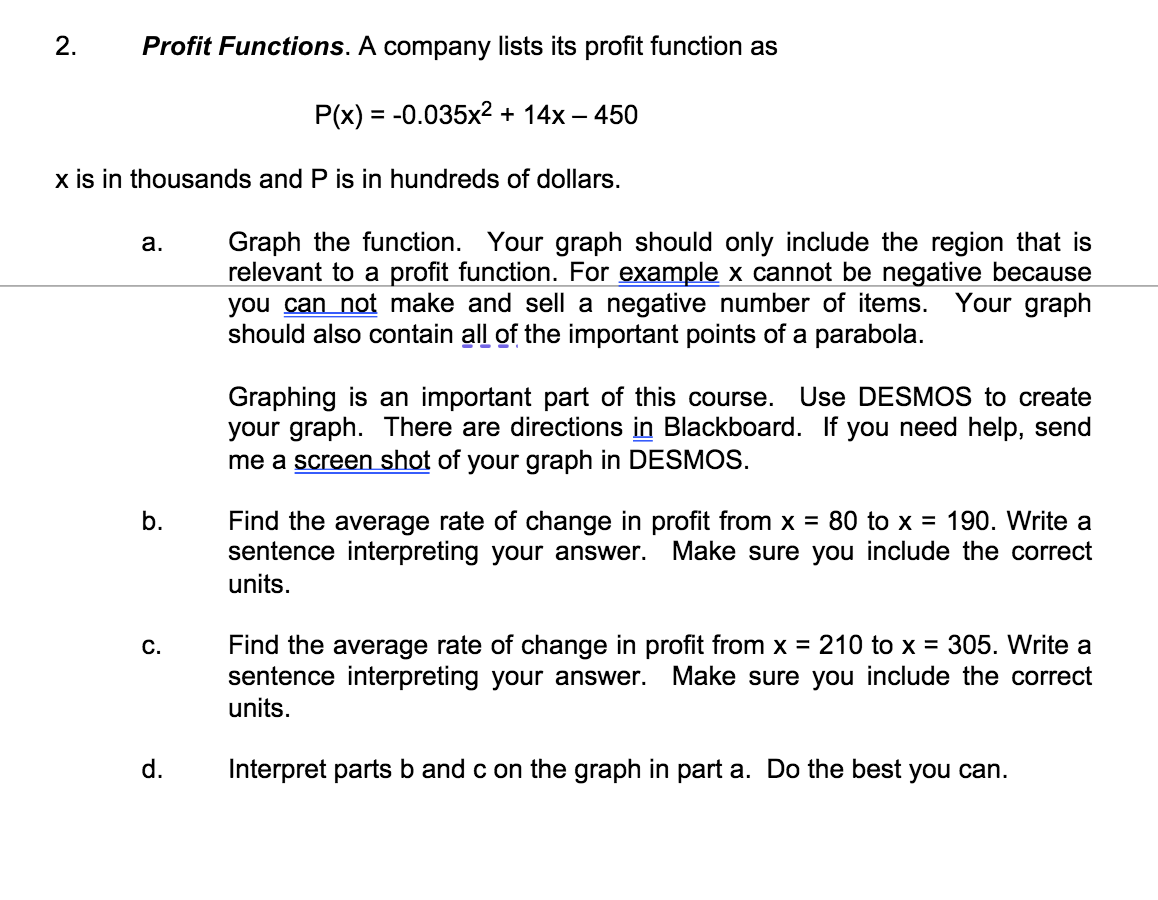 Solved 2. Profit Functions. A company lists its profit | Chegg.com