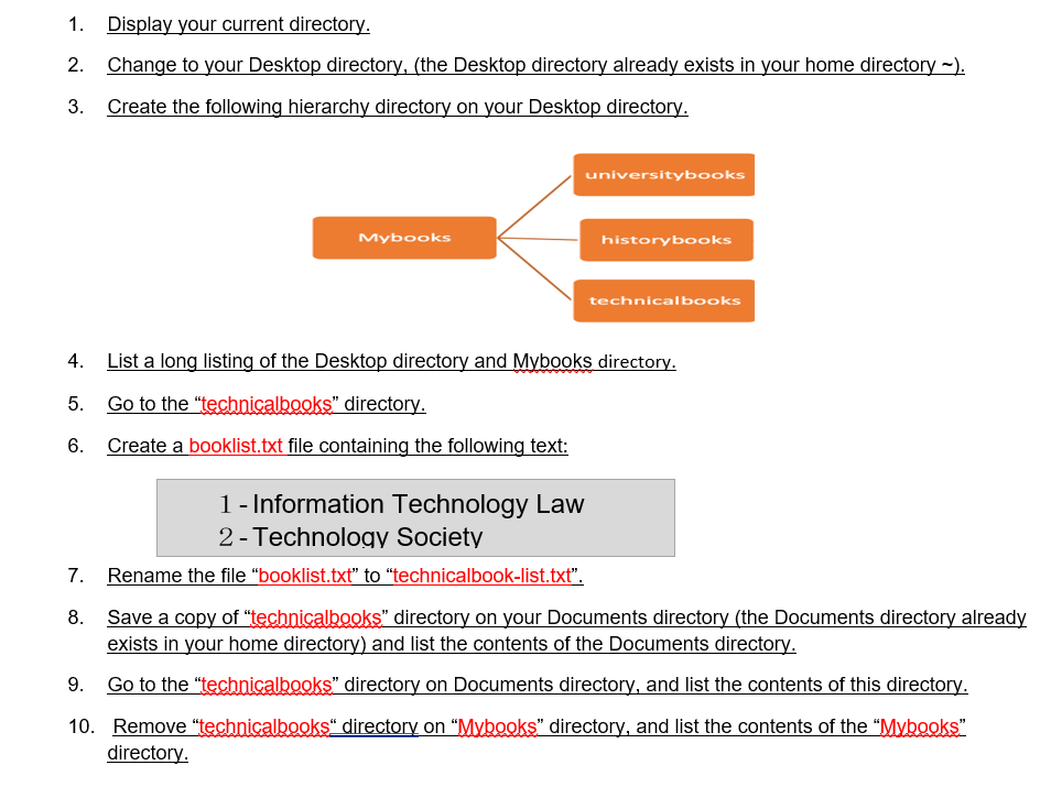 Solved 1. Display your current directory. 2. Change to your | Chegg.com