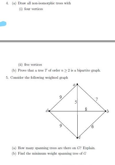 Solved 4. (A) Draw all non-isomorphic trees with (i) four | Chegg.com
