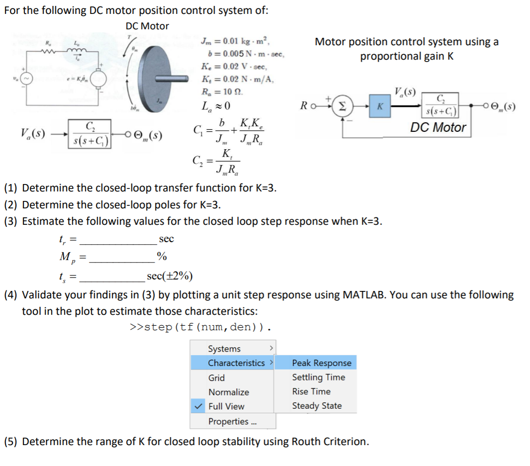 L, 0 For the following DC motor position control | Chegg.com