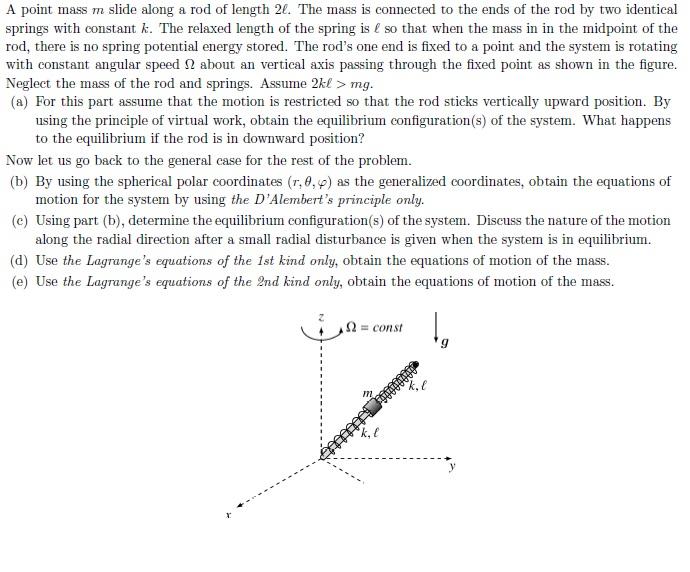 Solved A point mass m slide along a rod of length 2. The | Chegg.com