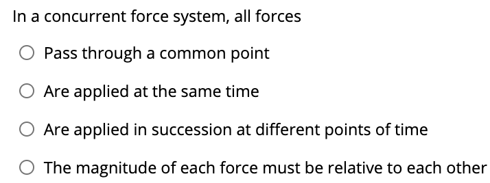 Solved In a concurrent force system, all forces Pass through | Chegg.com