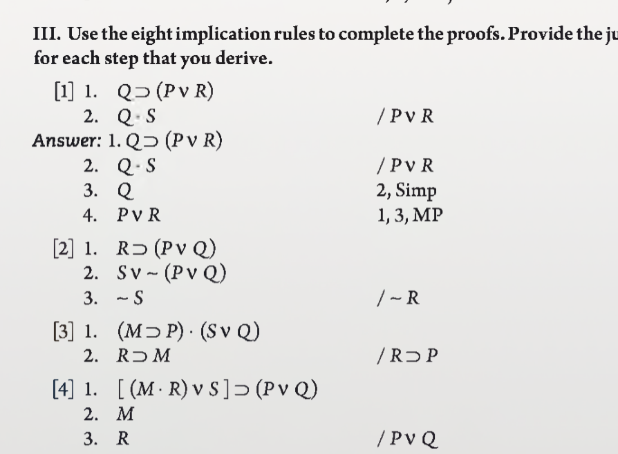 Solved III. Use the eight implication rules to complete the | Chegg.com