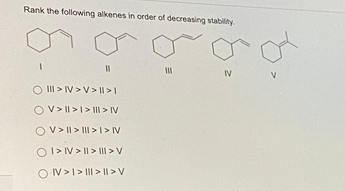 Solved Rank the following alkenes in order of decreasing | Chegg.com