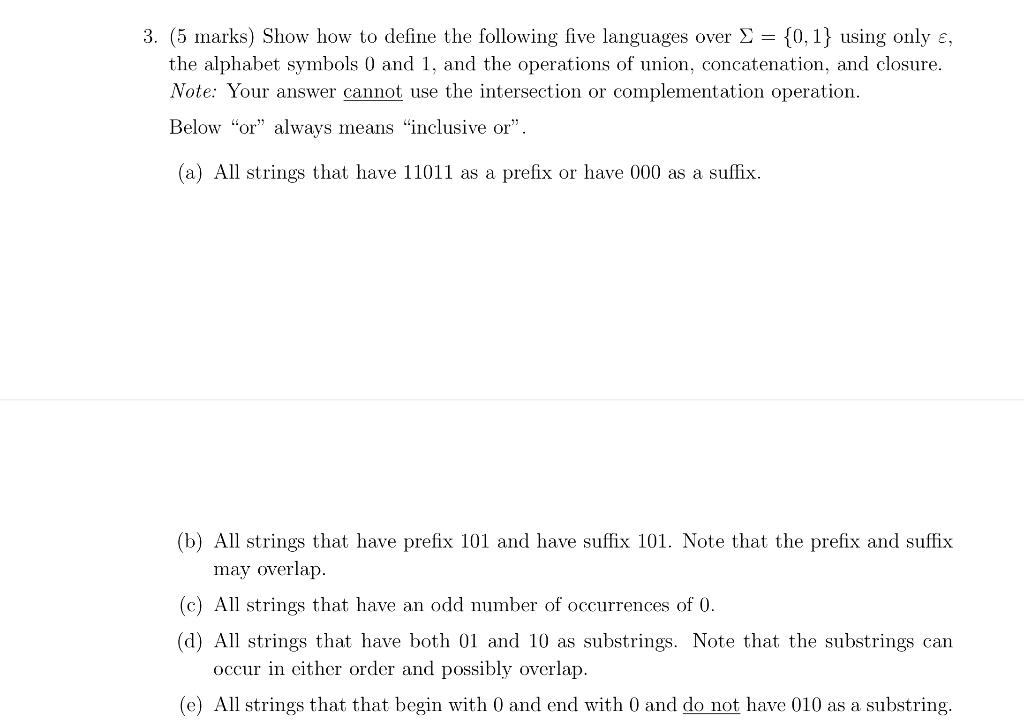 Solved 3. (5 marks) Show how to define the following five | Chegg.com
