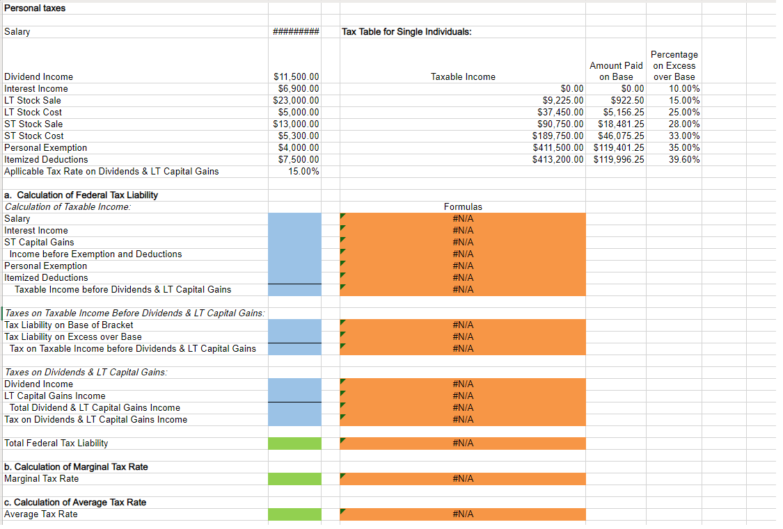 Solved Excel Online Structured Activity: Personal taxes Mary | Chegg.com