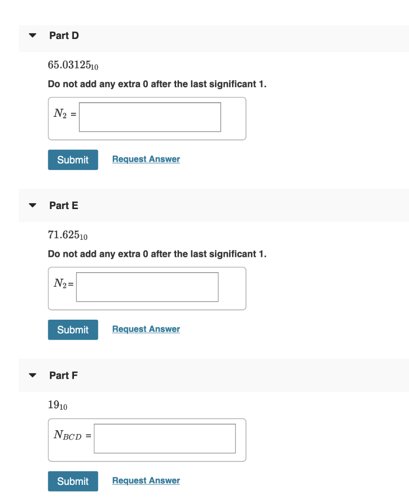 Solved Part A Express the following decimal numbers in | Chegg.com