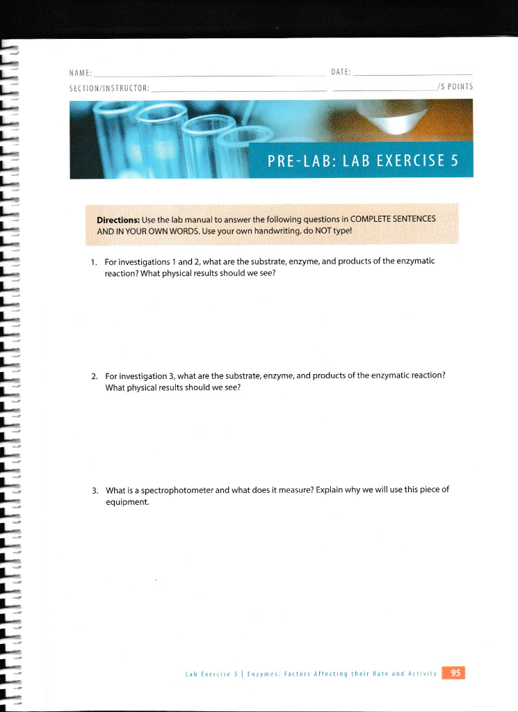 Solved DATE: NAME: SECTION/INSTRUCTOR 15 POINTS PRE-LAB: LAB | Chegg.com