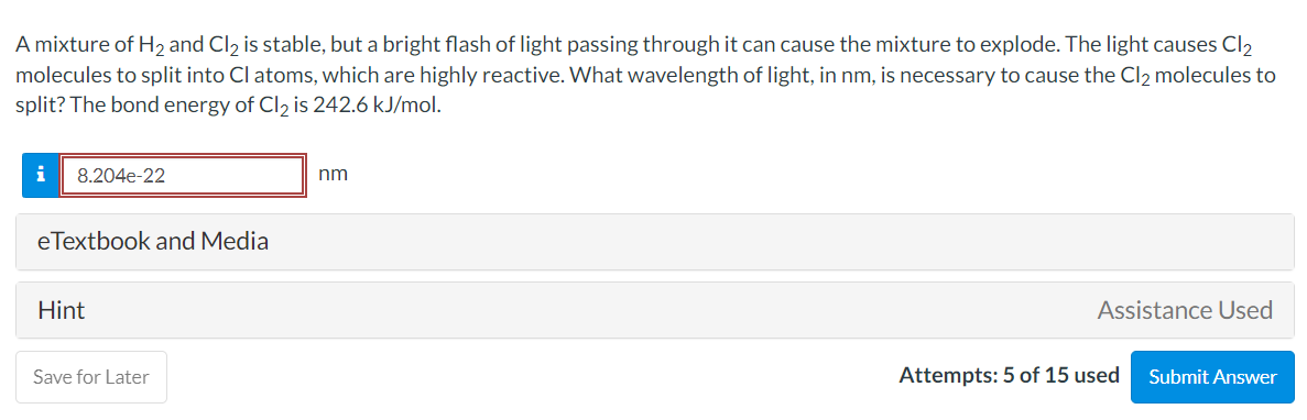 Solved A mixture of H2 and Cl2 is stable, but a bright flash | Chegg.com