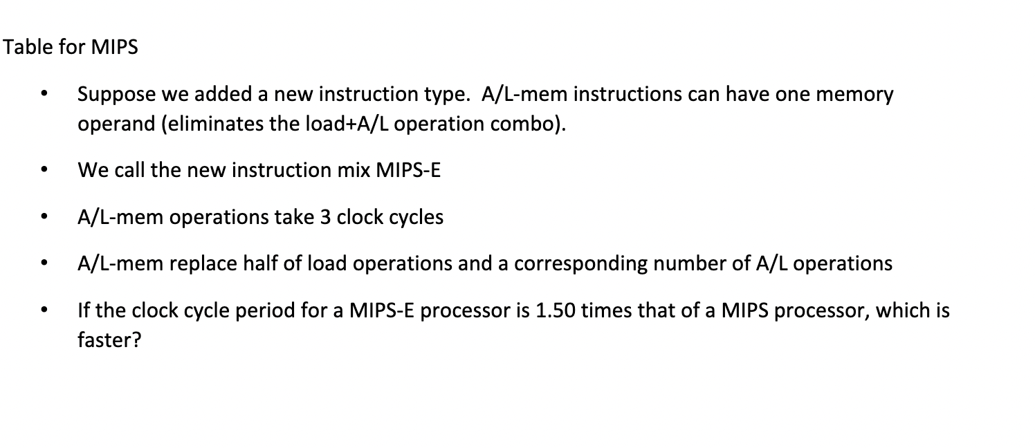 Solved Table is for MIPS-EГable for MIPS - Suppose we added | Chegg.com