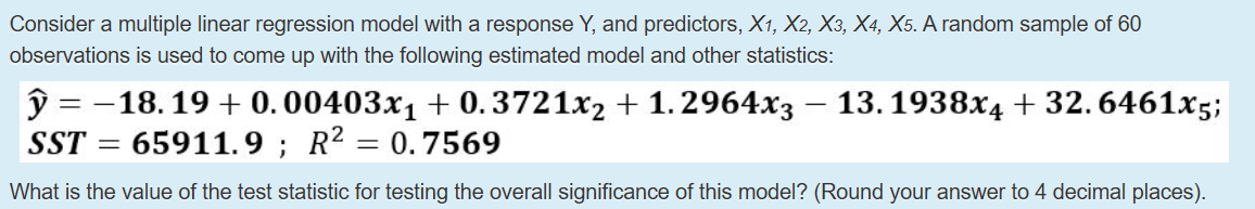 Solved Consider a multiple linear regression model with a | Chegg.com