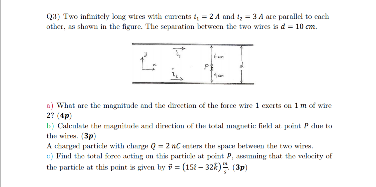Solved Q3) Two infinitely long wires with currents ij = 2 A | Chegg.com
