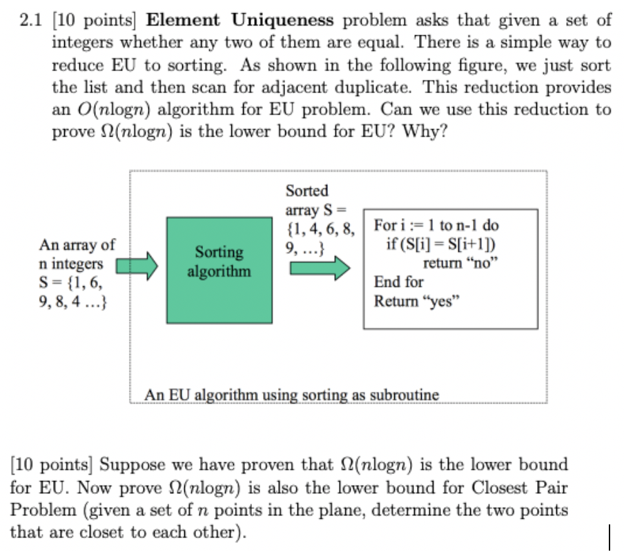 2.1 (10 points] Element Uniqueness problem asks that | Chegg.com