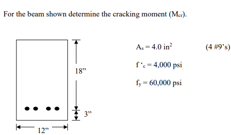 Solved For the beam shown determine the cracking moment | Chegg.com