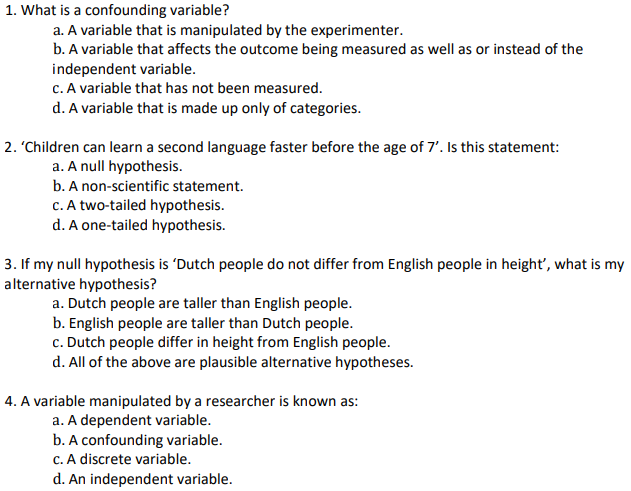 Solved 1. What is a confounding variable? a. A variable that | Chegg.com
