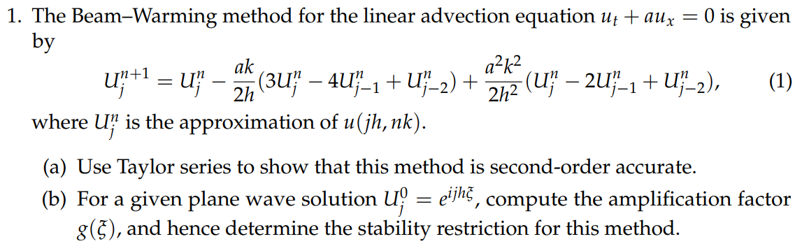 Solved The Beam-Warming method for the linear advection | Chegg.com