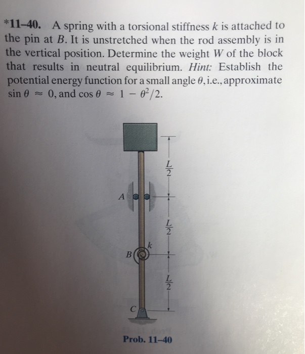 Solved 11-40. A spring with a torsional stiffness k is | Chegg.com