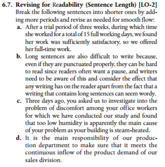 Solved 6.7. Revising for Readability (Sentence Length) | Chegg.com