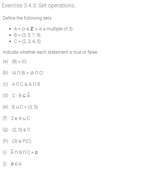 Solved Exercise 3.4.3: Set operations. Define the following | Chegg.com