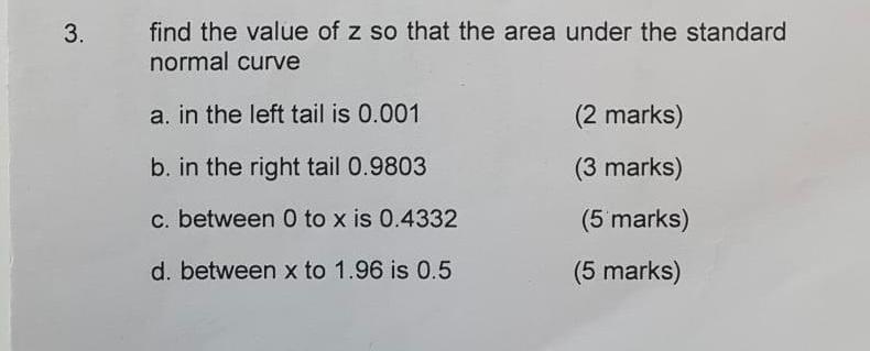 Solved 3. find the value of z so that the area under the | Chegg.com