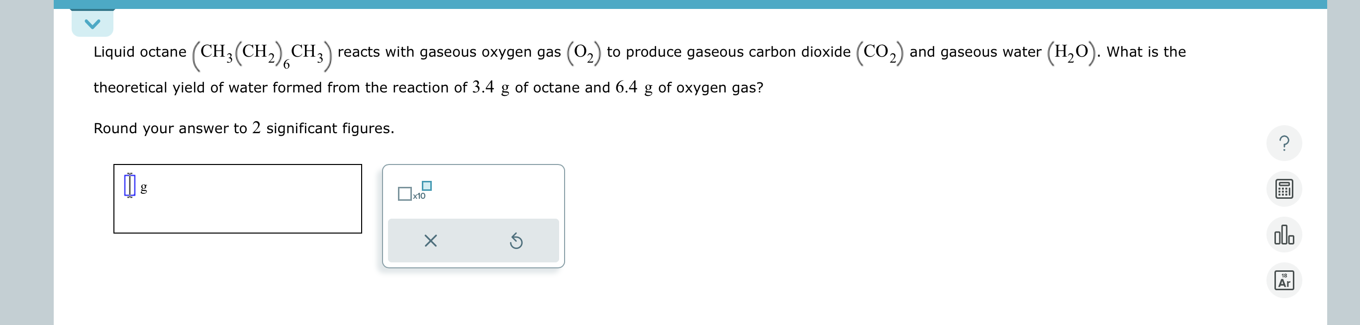 Solved Liquid octane (CH3(CH2)6CH3) ﻿reacts with gaseous | Chegg.com