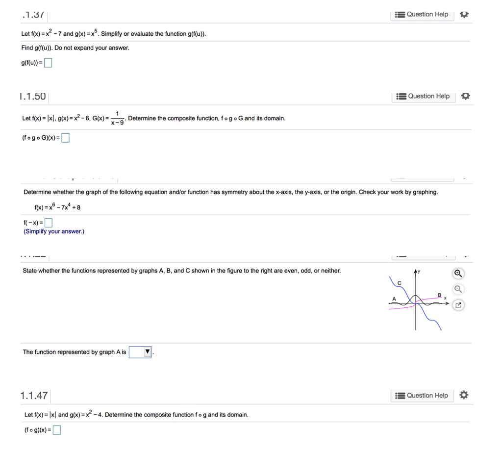 Solved 1.3 Let fx)-x2-7 and g(x)-x5. Simplify or evaluate | Chegg.com