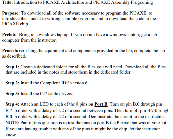 Title: Introduction to PICAXE Architecture and PICAXE | Chegg.com