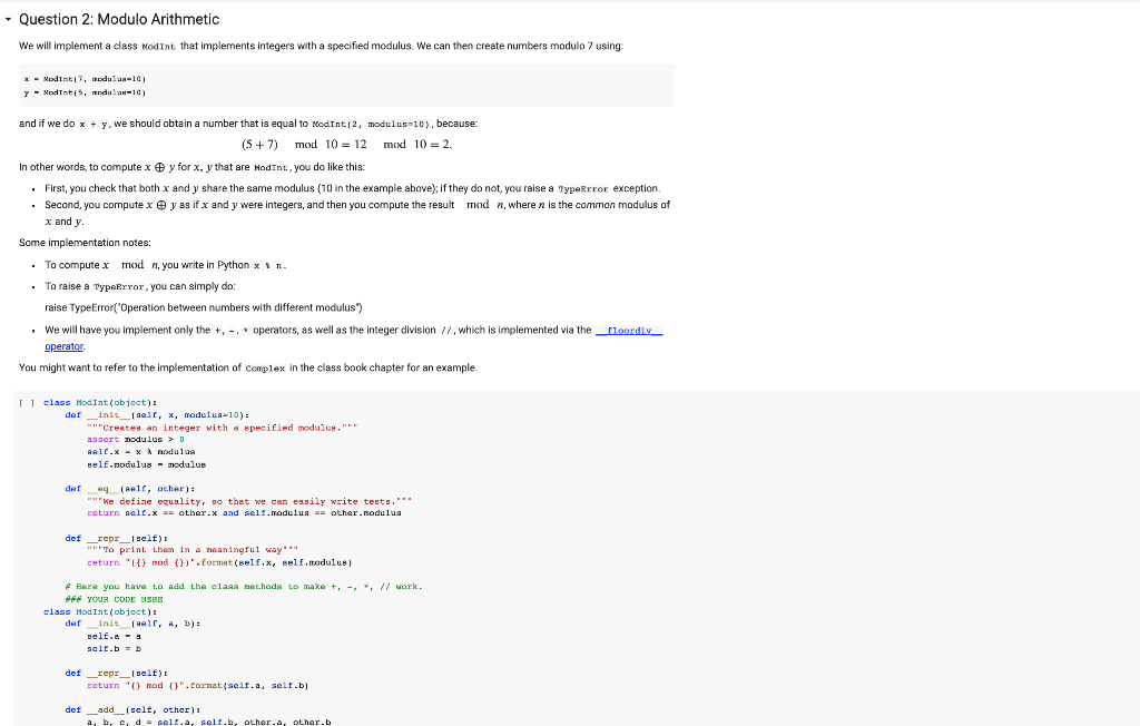 - Question 2: Modulo Arithmetic We will implement a | Chegg.com