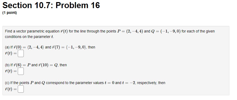 Solved Find a vector parametric equation vec(r)t(t) ﻿for the | Chegg.com