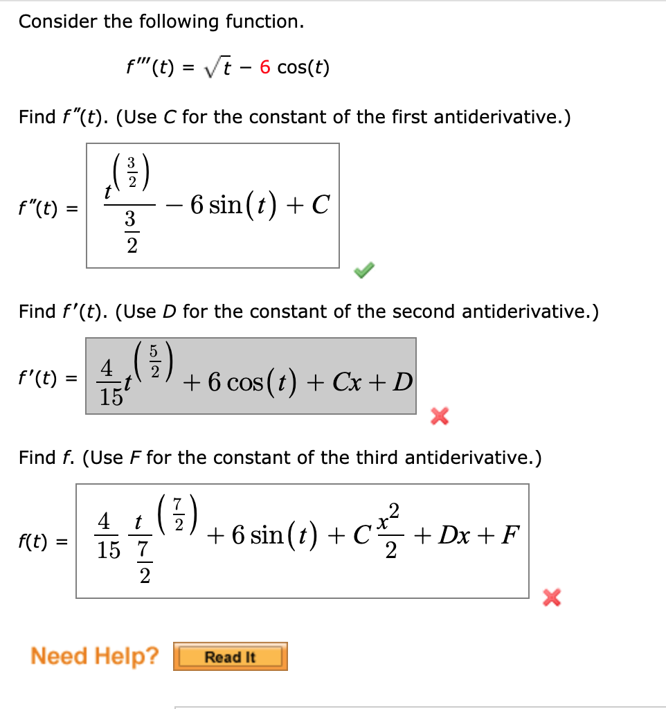 Solved Consider the following function. f′′′(t)=t−6cos(t) | Chegg.com